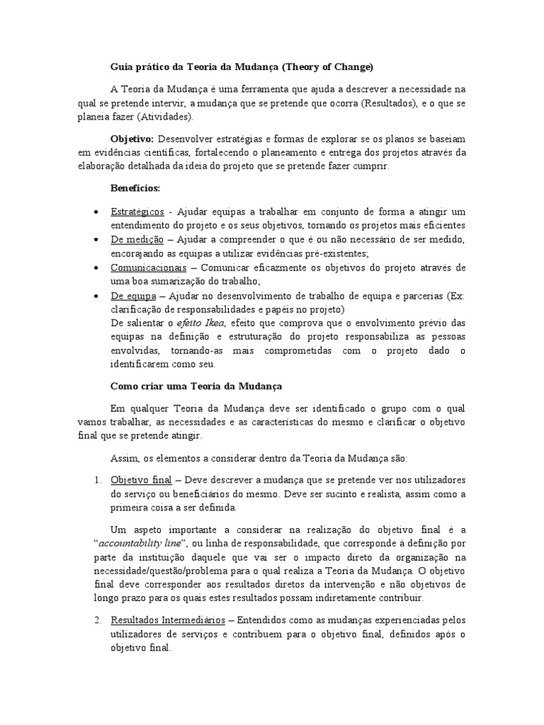 Teoria Da Mudança | PDF | Evidência | Teoria