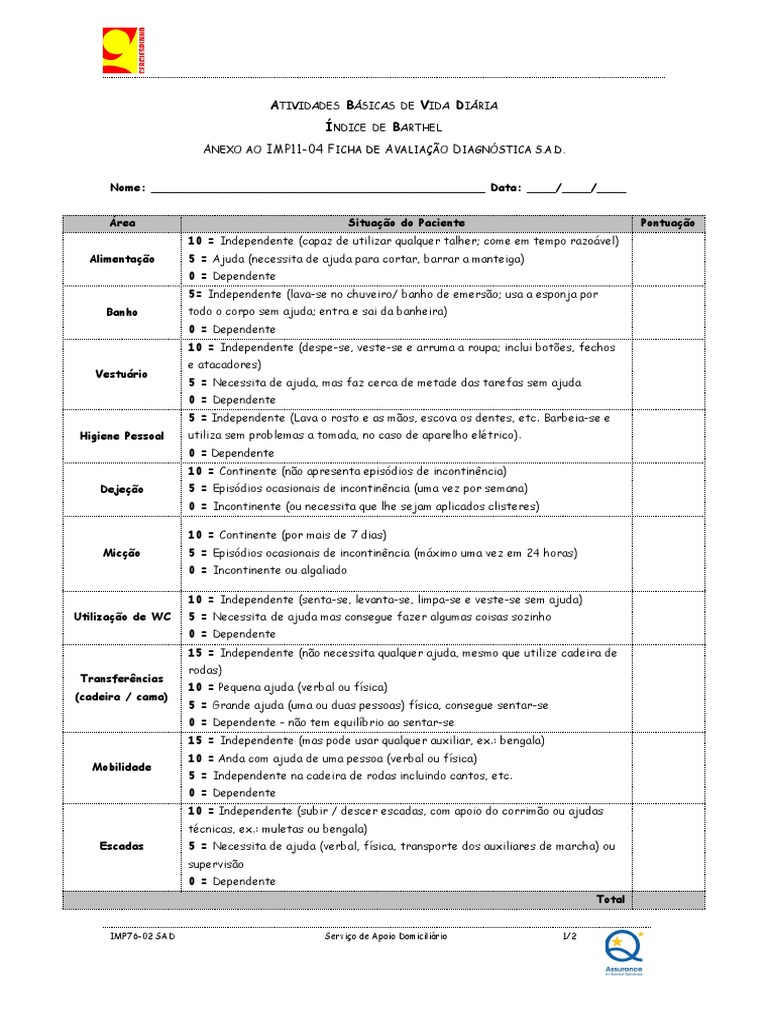 Avaliação Funcional: Escala de Barthel | PDF