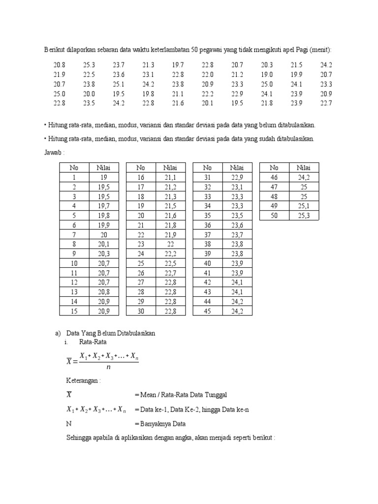 Mean, Median, Modus, Varians,, Standar Deviasi | PDF | Metode & Bahan Ajar