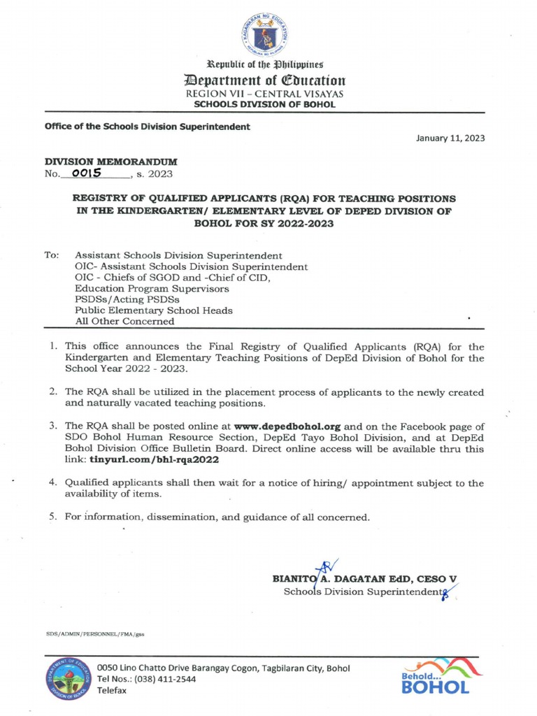 DM No. 0015 S. 2023 | PDF