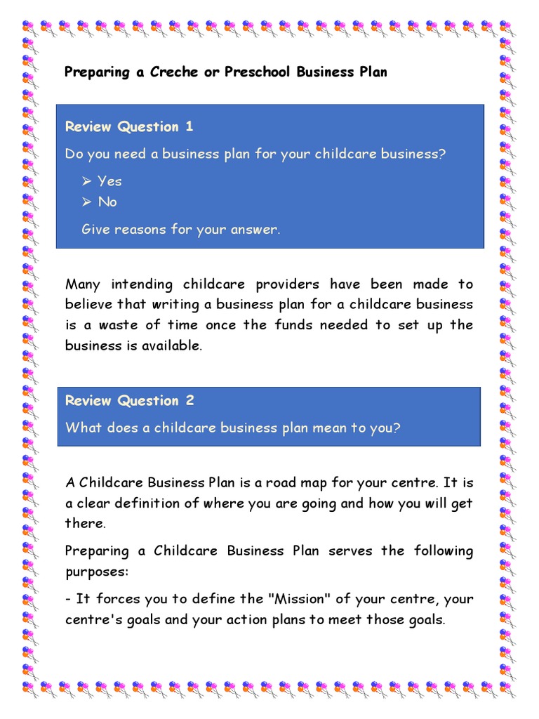 Preparing A Creche or Preschool Business Plan-Lecture Note | PDF ...