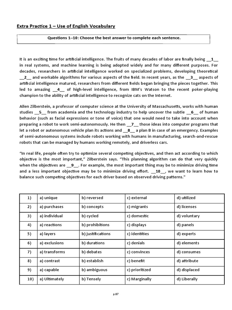 AI Vocabulary and Concepts Practice | PDF | Artificial Intelligence ...