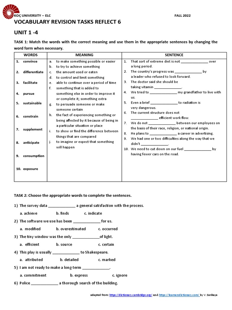 Vocabulary Revision Tasks for Academics | PDF | Career & Growth | Business