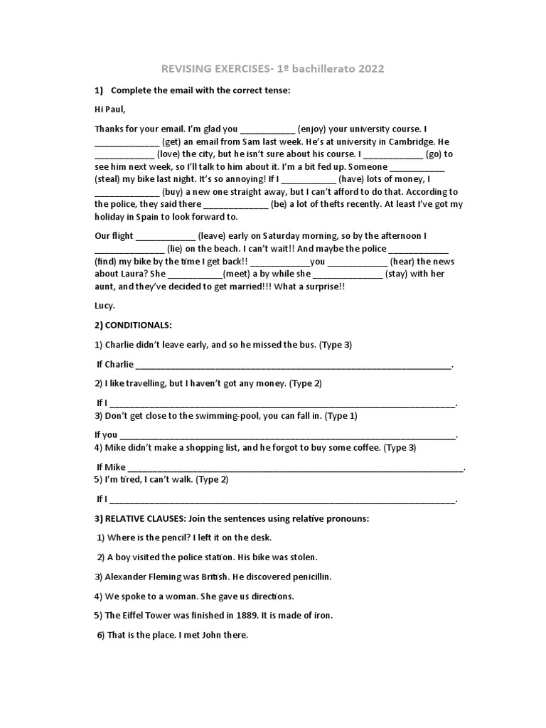 REVISING EXERCISES 1ba | PDF | Linguistics | Grammar