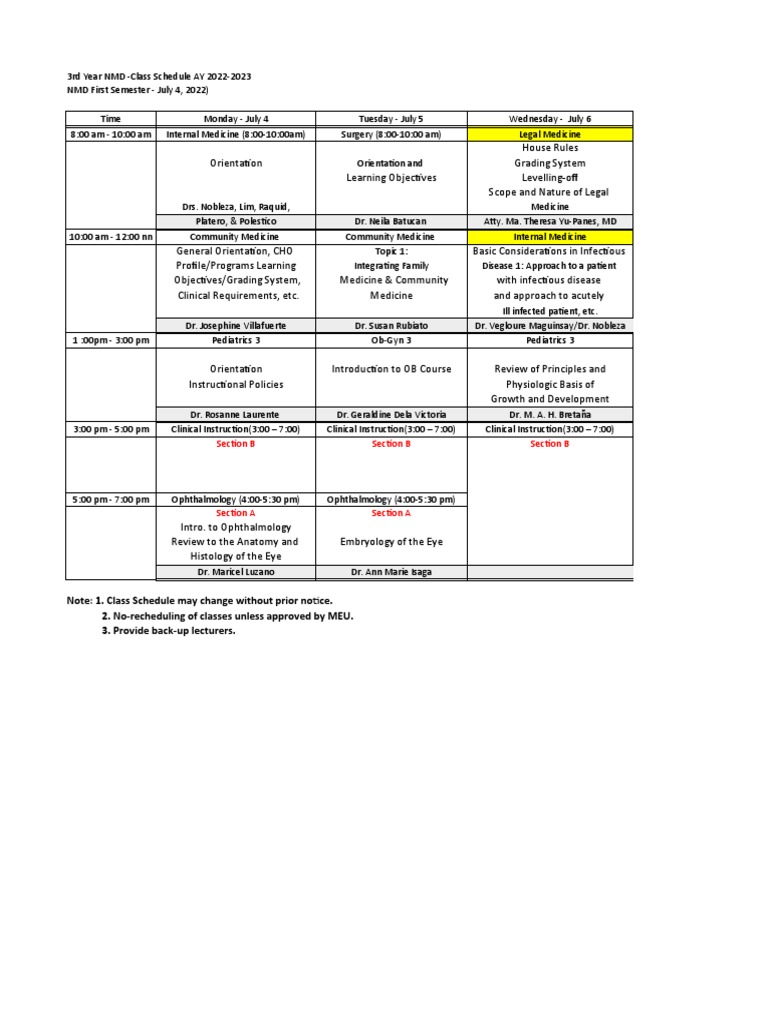 Matrix Schedule - 1st Sem Sy 2022-2023 (Final) | PDF | Thrombosis ...