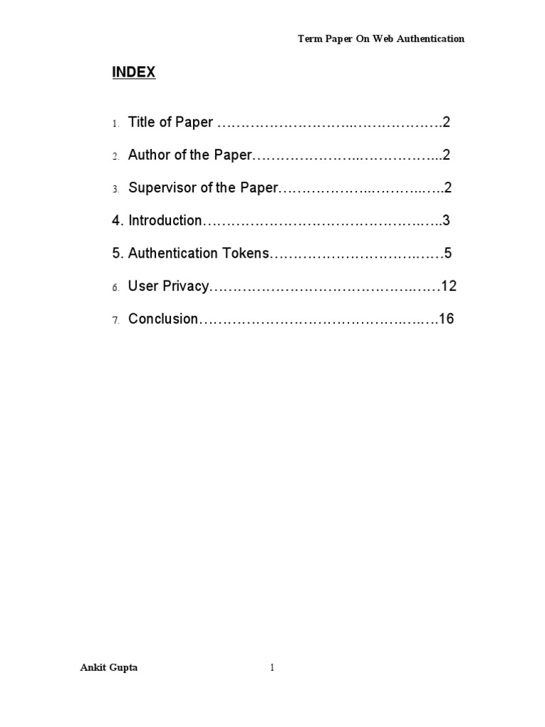 Index: Term Paper On Web Authentication | PDF | Http Cookie | Password