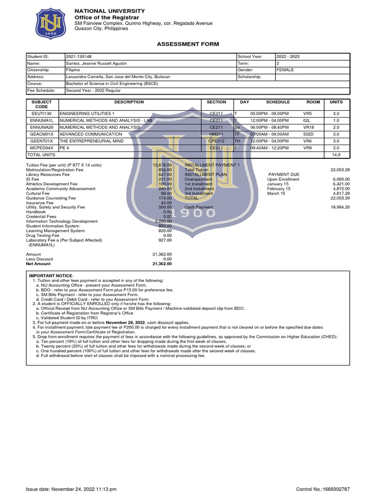 AssessmentForm 2021 130148 | PDF | Payments | Fee