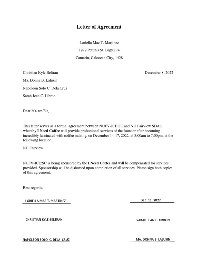 Letter of Agreement | PDF