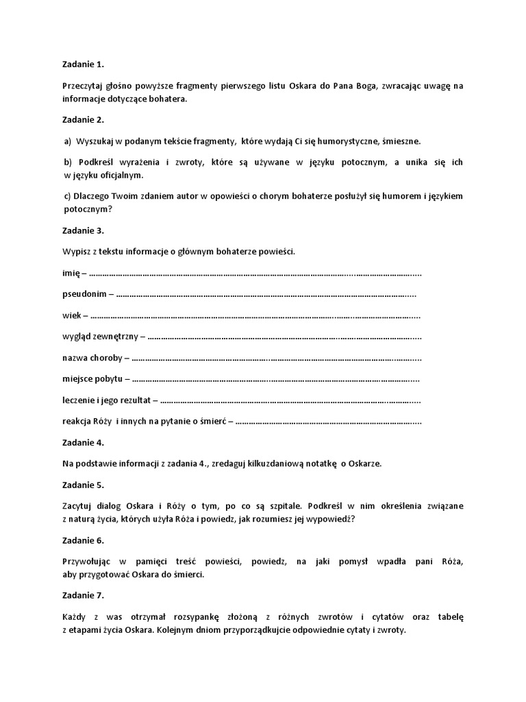 8D język polski Oskar i pani Róża | PDF