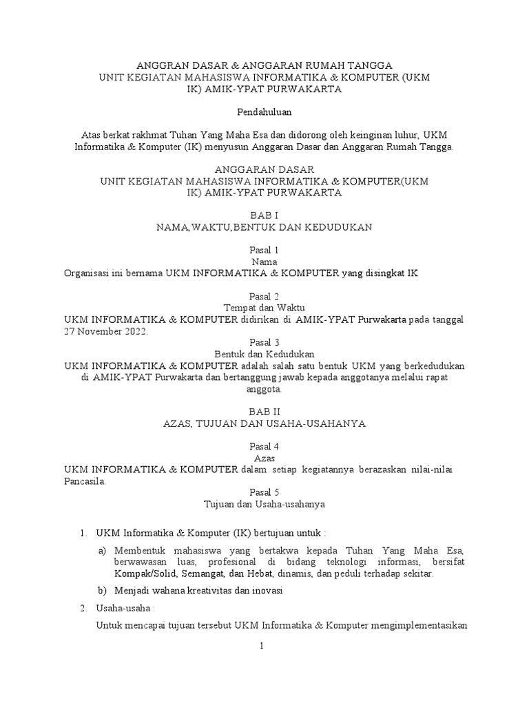 STRUKTUR ORGANISASI UKM INFORMATIKA & KOMPUTER | PDF