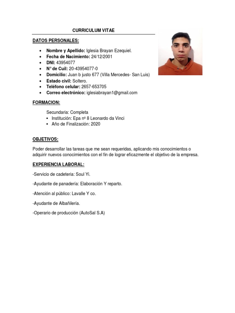 Curriculum Vitae - Iglesia Brayan 2-1 | PDF