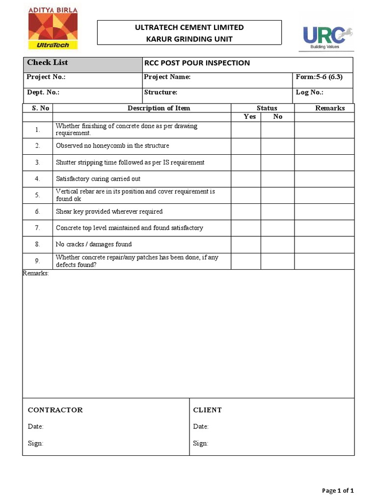 Post Pour Inspection | PDF