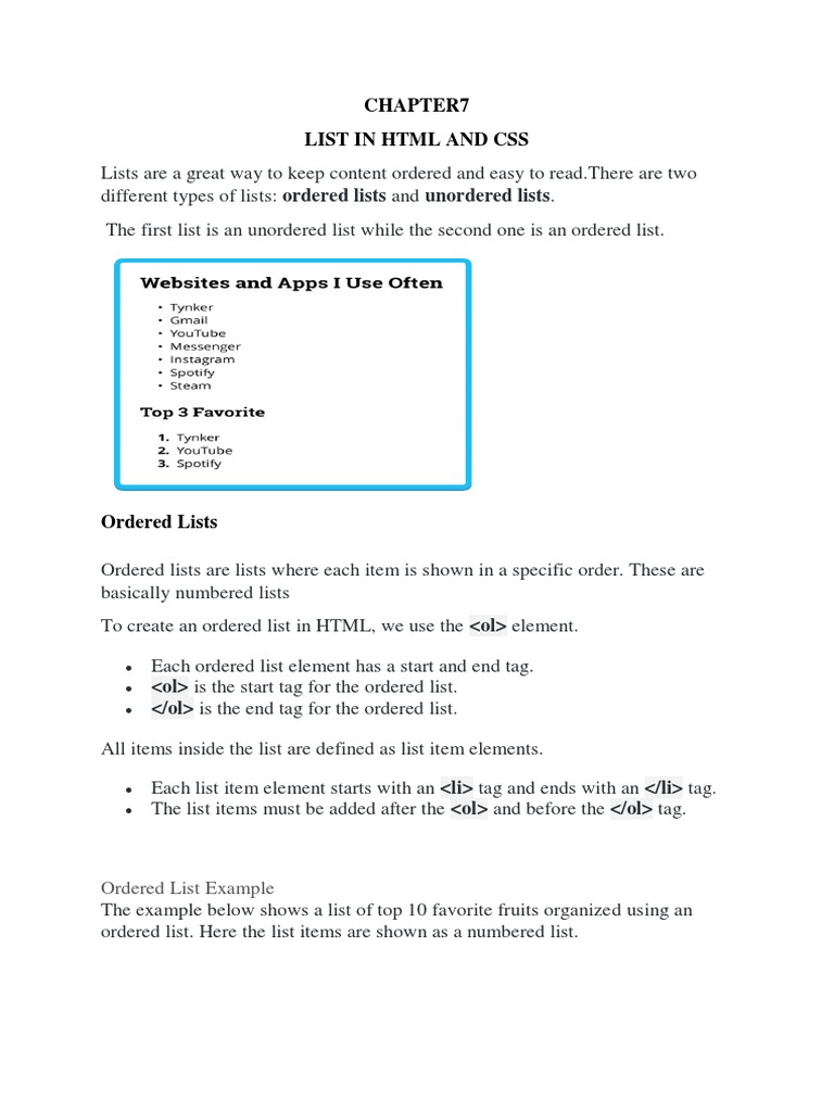 Html Lists Guide Ordered And Unordered Pdf