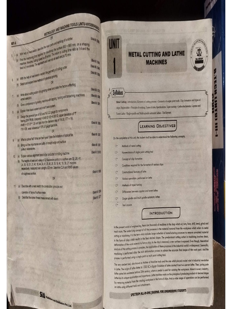 MMT (Metrology and Machine Tools) (All in One SIA) | PDF