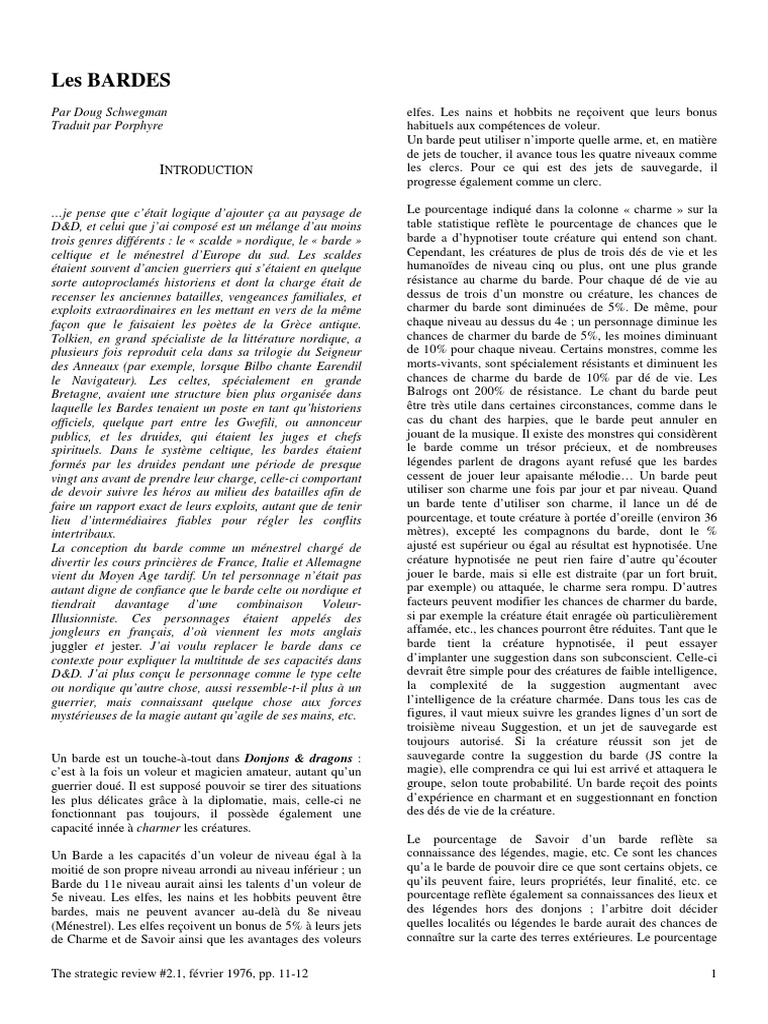 Les Bardes dans D&D : Rôles et Capacités | PDF