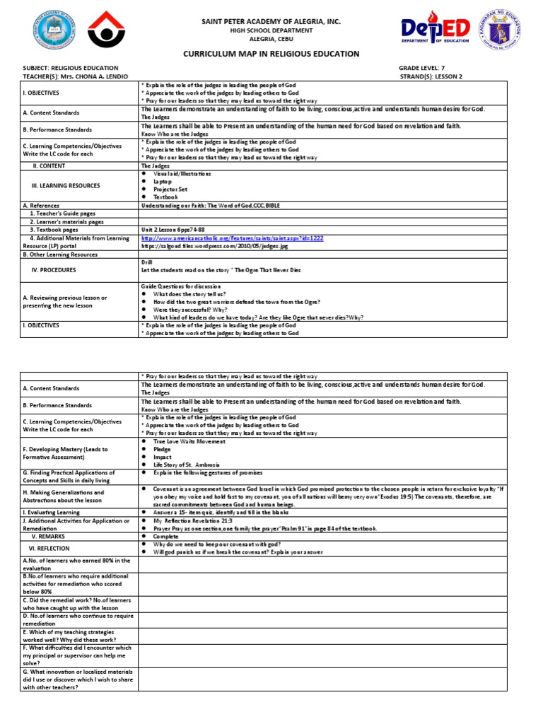 Religious Education 7 DLP Lesson 2 | PDF | Prayer | God