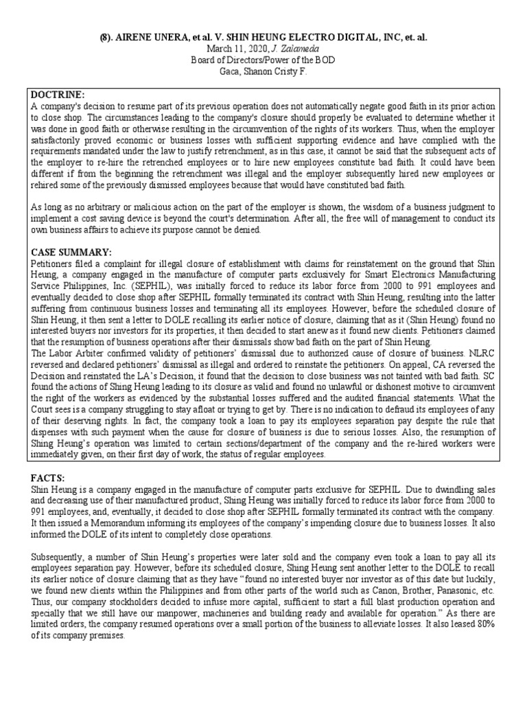 Airene Unera, Et Al. v. Shin Heung | PDF