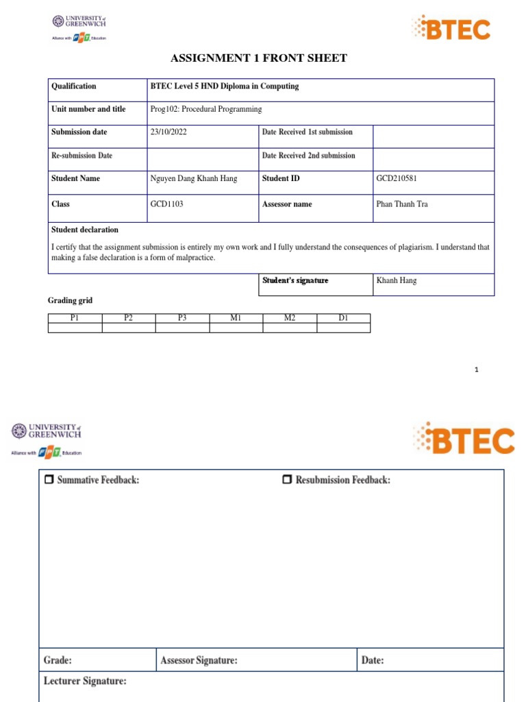 Nguyen Dang Khanh Hang-ASM1-Prog 102 | PDF | Integer (Computer Science) | Parameter (Computer ...