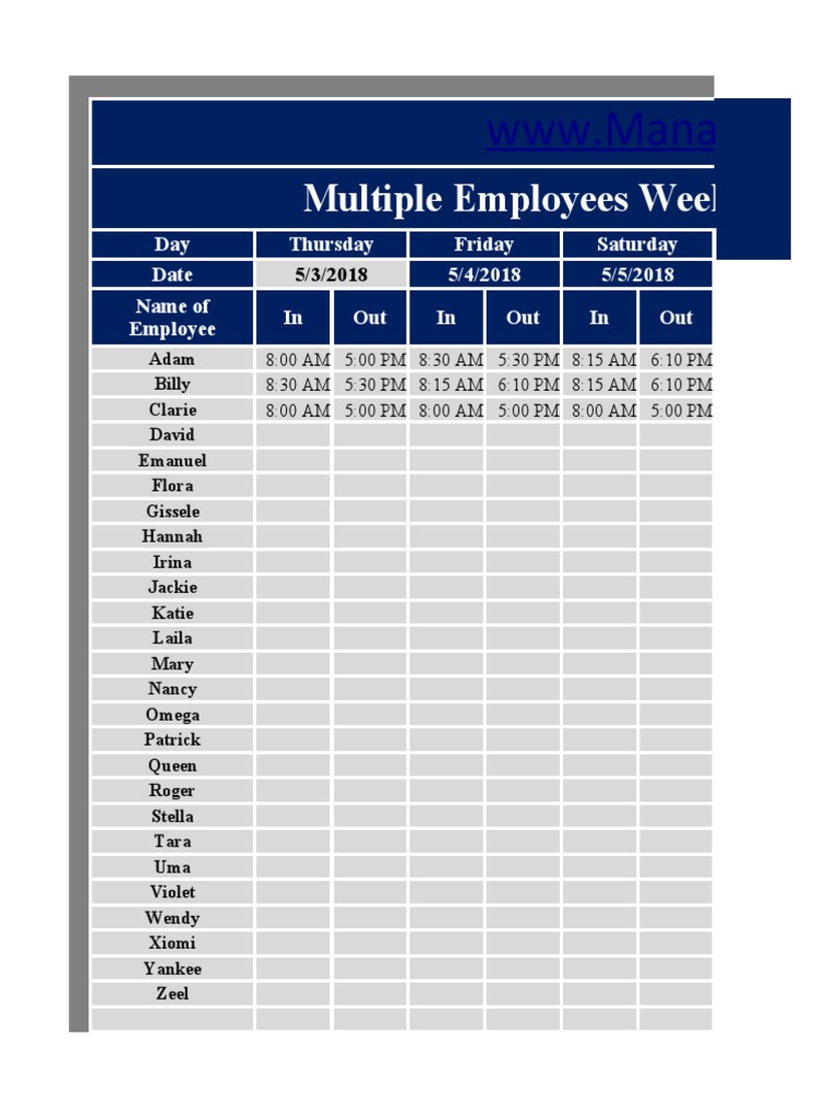 Multiple Employees Weekly Timesheet | PDF
