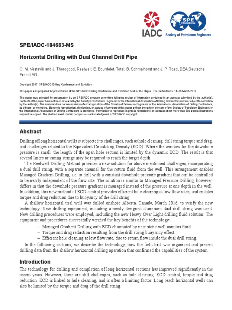 Horizontal Drilling With Dual Channel Drill Pipe | PDF | Oil Well ...