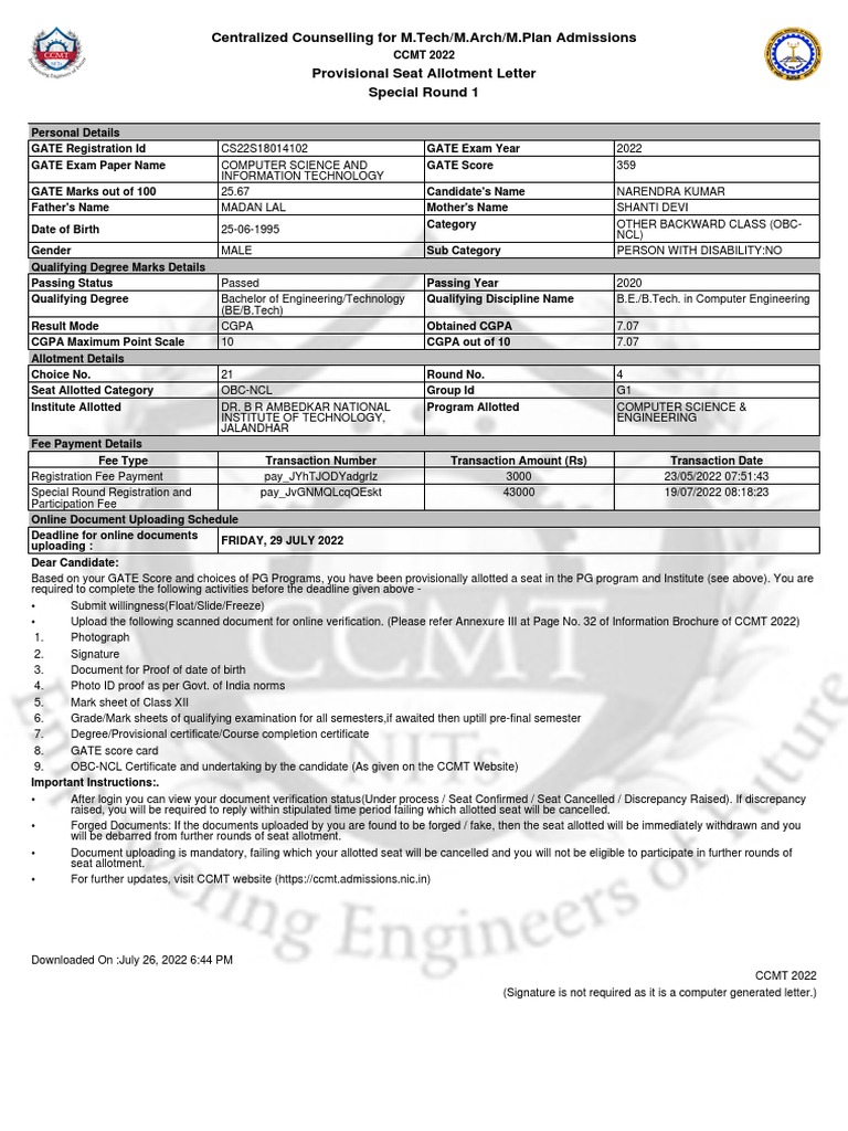 Allotment Letter | PDF