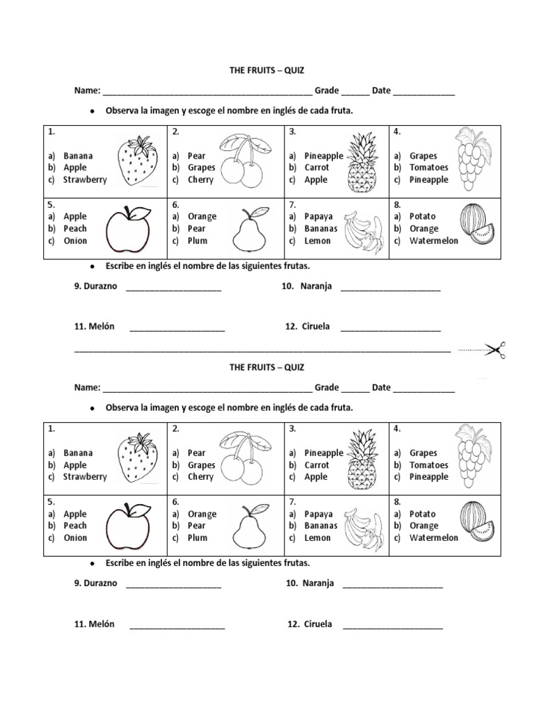 The Fruits - QUIZ | PDF | Ajedrez