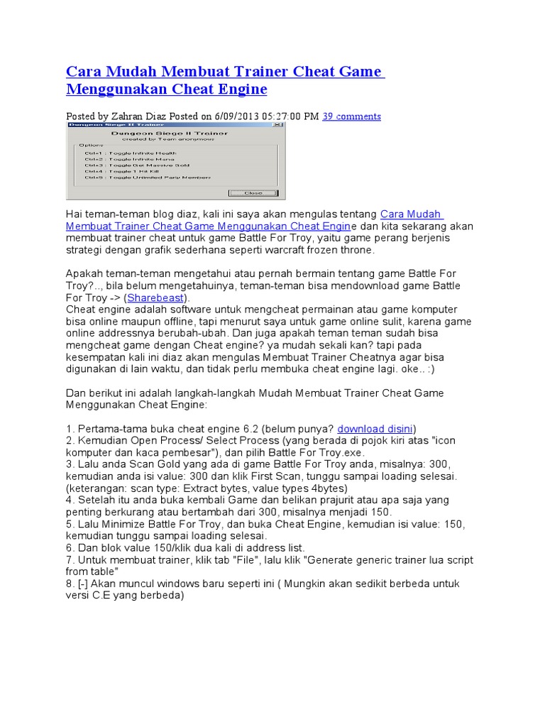 Cara Mudah Membuat Trainer Cheat Game Menggunakan Cheat Engine | PDF