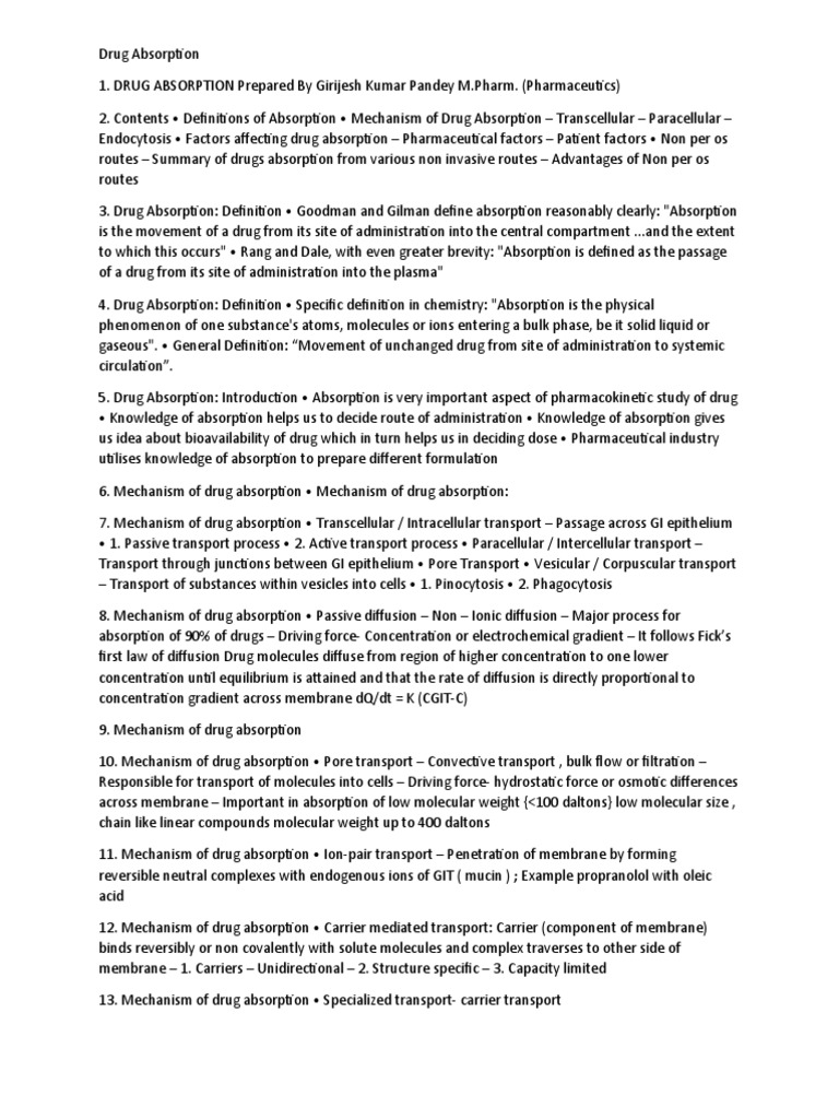 Drug Absorption... Mechanisms | PDF | Topical Medication | Cell Membrane