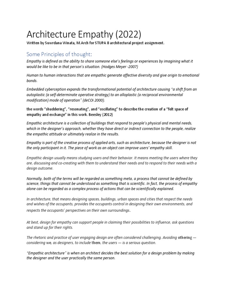 Empathic Architecture: Understanding User Needs Through Imagination, Observation, and ...