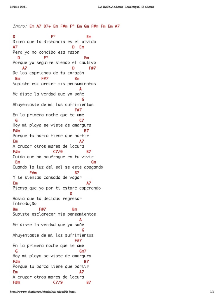 LA BARCA Chords - Luis Miguel - E-Chords | PDF