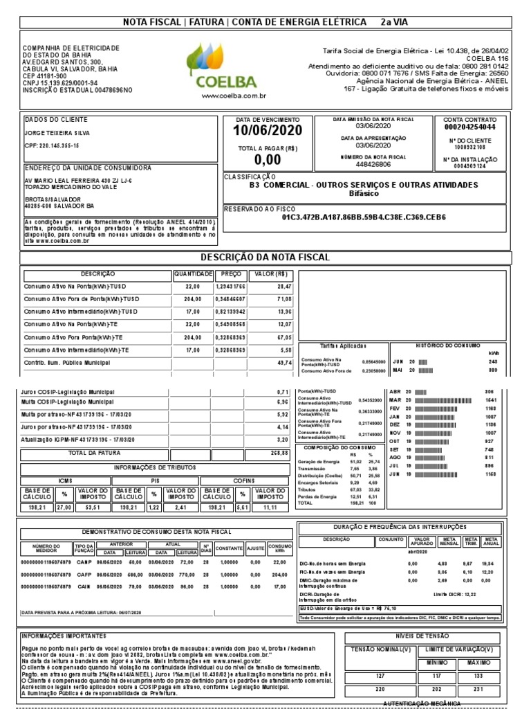 Fatura Energia Original | PDF | Eletricidade | Engenharia Elétrica