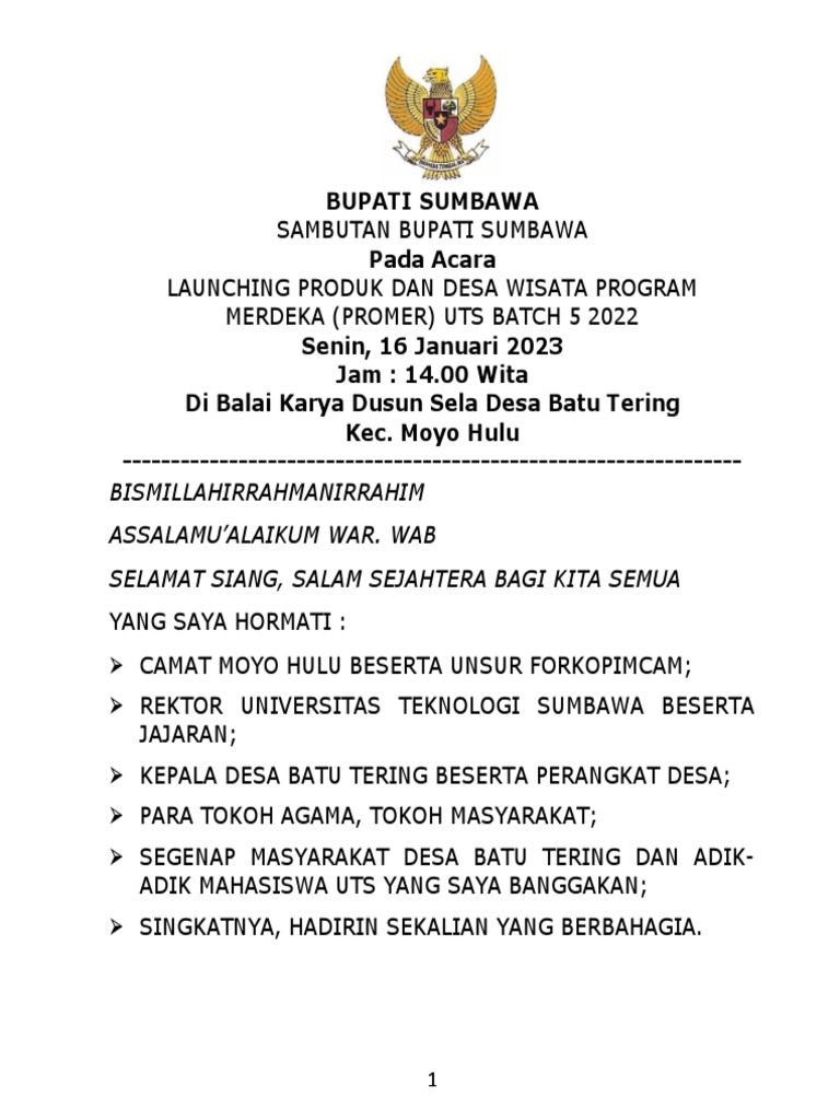 Launching Produk Dan Desa Wisata Program Merdeka (Promer) Uts Batch 5 2022 | PDF