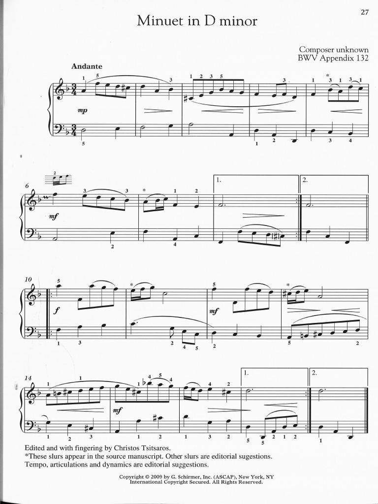 Minuet in D Minor The Baroque Era Early Intermediate Level | PDF