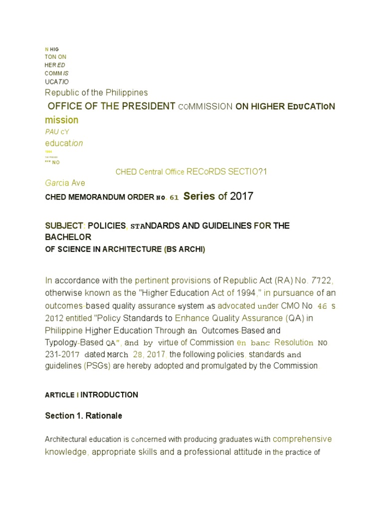 CMO No. 61 Series-2017-Policies Standards and Guidelines-For BS-Archi ...