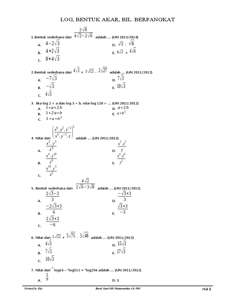 Log, Bentuk Akar Dan Bil Berpangkat | PDF | Metode & Bahan Ajar