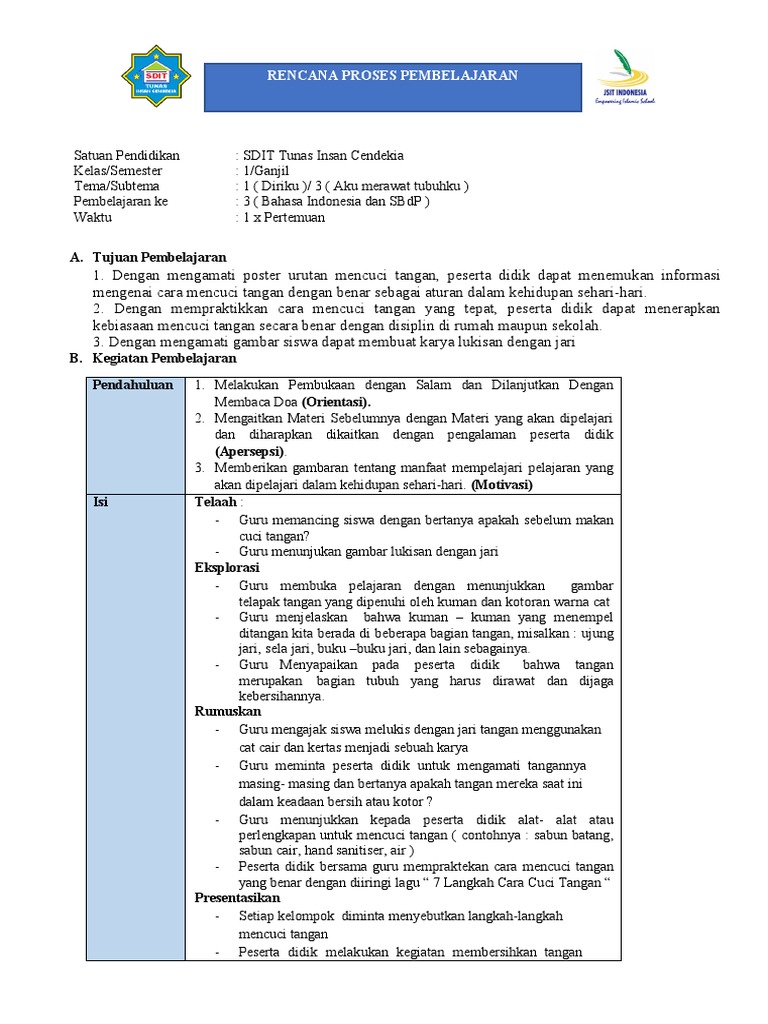 RPP Terpadu k1 Tema 1 ST 3 | PDF
