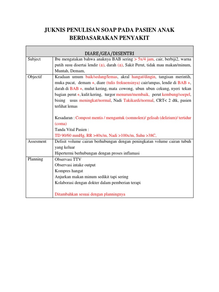 Juknis Penulisan Soap Pada Pasien Anak Berdasarakan Penyakit | PDF