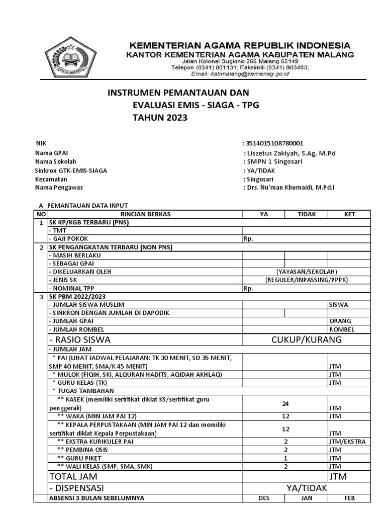 Format Instrumen Berkas TPG | PDF