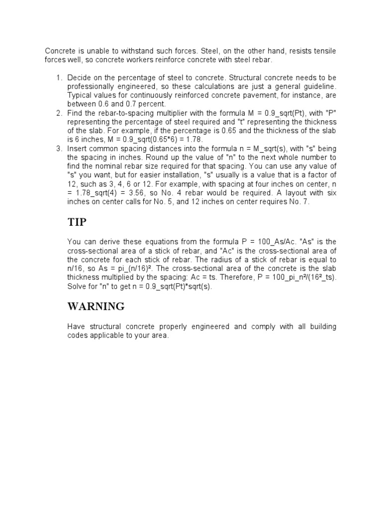 Design For Rebar In A Concrete Slab Pdf