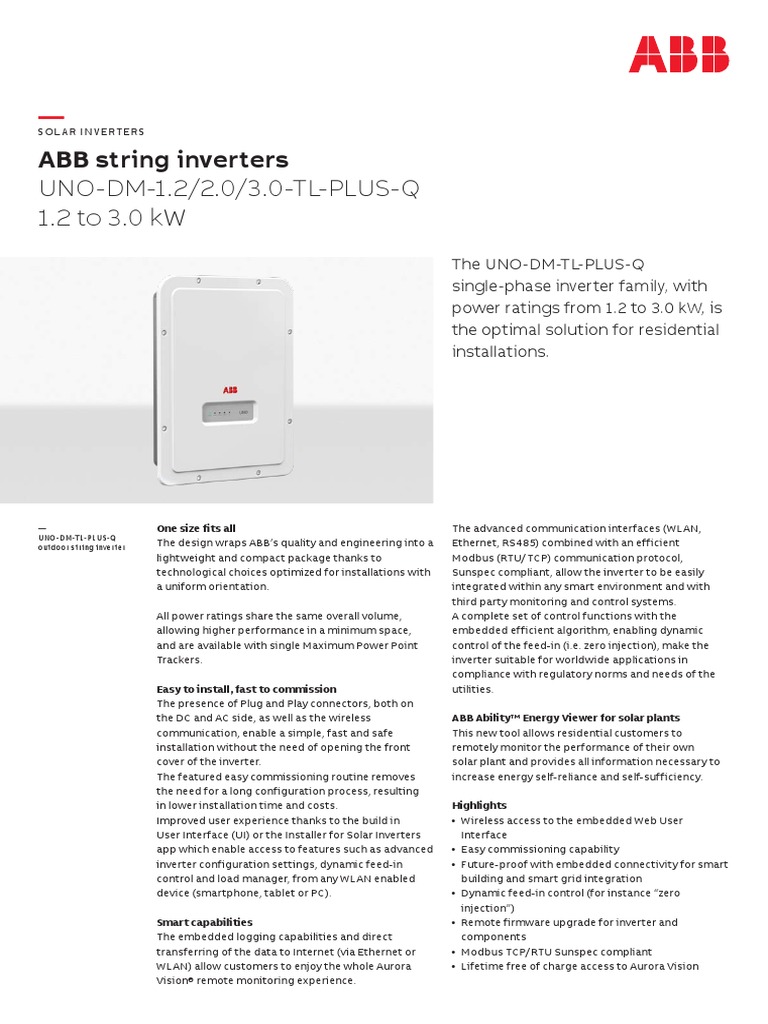 Datasheet Abb Uno DM 1-2 2-0 3-0 TL Plus Q | PDF