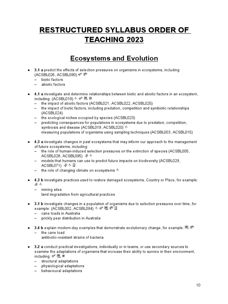 Ecosystems and Evolution Syllabus Restructure | PDF