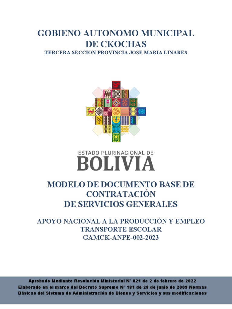 Gobieno Autonomo Municipal de Ckochas: Modelo de Documento Base de Contratación de Servicios ...