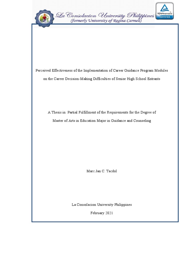 Perceived Effectiveness of The Implementation of Career Guidance Program Modules On The Career ...