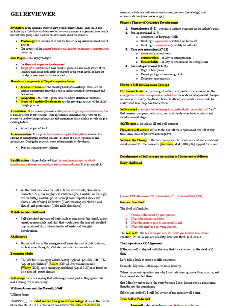 Ge1 Midterm Reviewer | PDF | Cognitive Development | Cognitive Science
