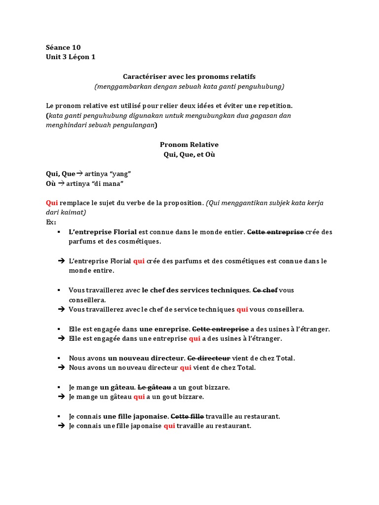 Pronom Relatif Qui, Que, Ou, Dont | PDF | Grammaire | Syntaxe