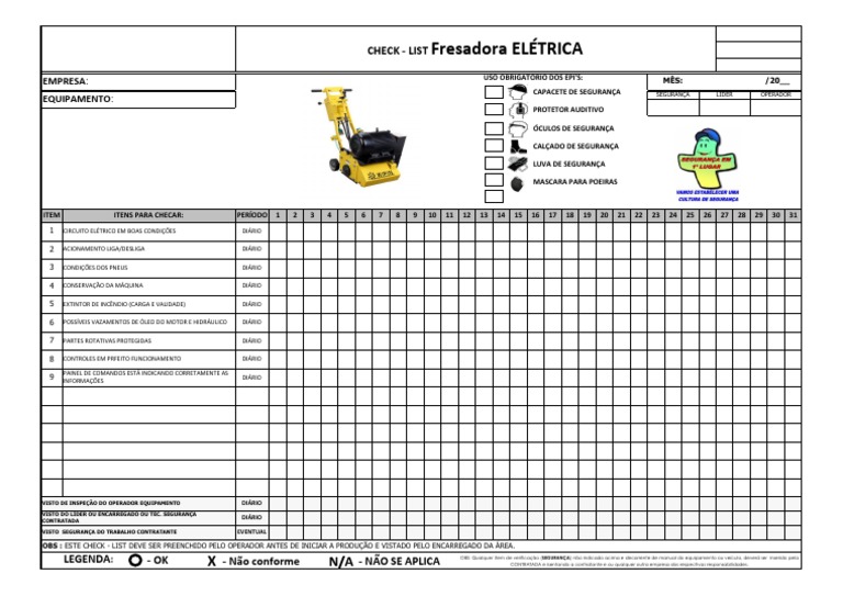 Modelo de Check List FRESADORA ELETRICA | PDF