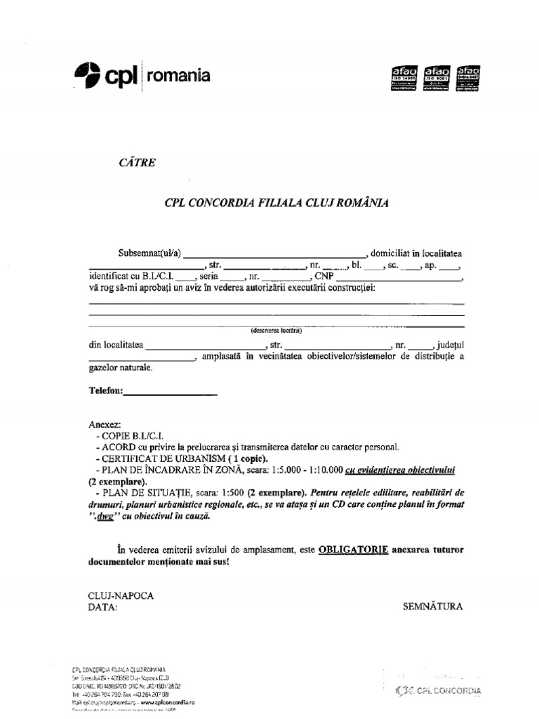 Cerere Aviz Amplasament-Acord | PDF