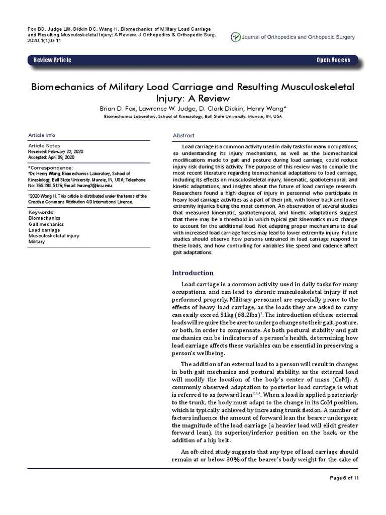 Biomechanics of Military Load Carriage and Resulting Musculoskeletal ...