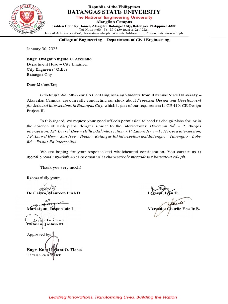 Communication Letters For City Engineer Batangas City | PDF