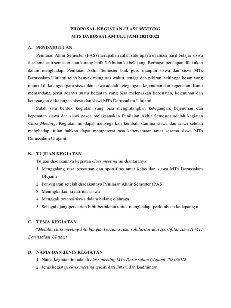 Proposal Kegiatan Class Meeting | PDF